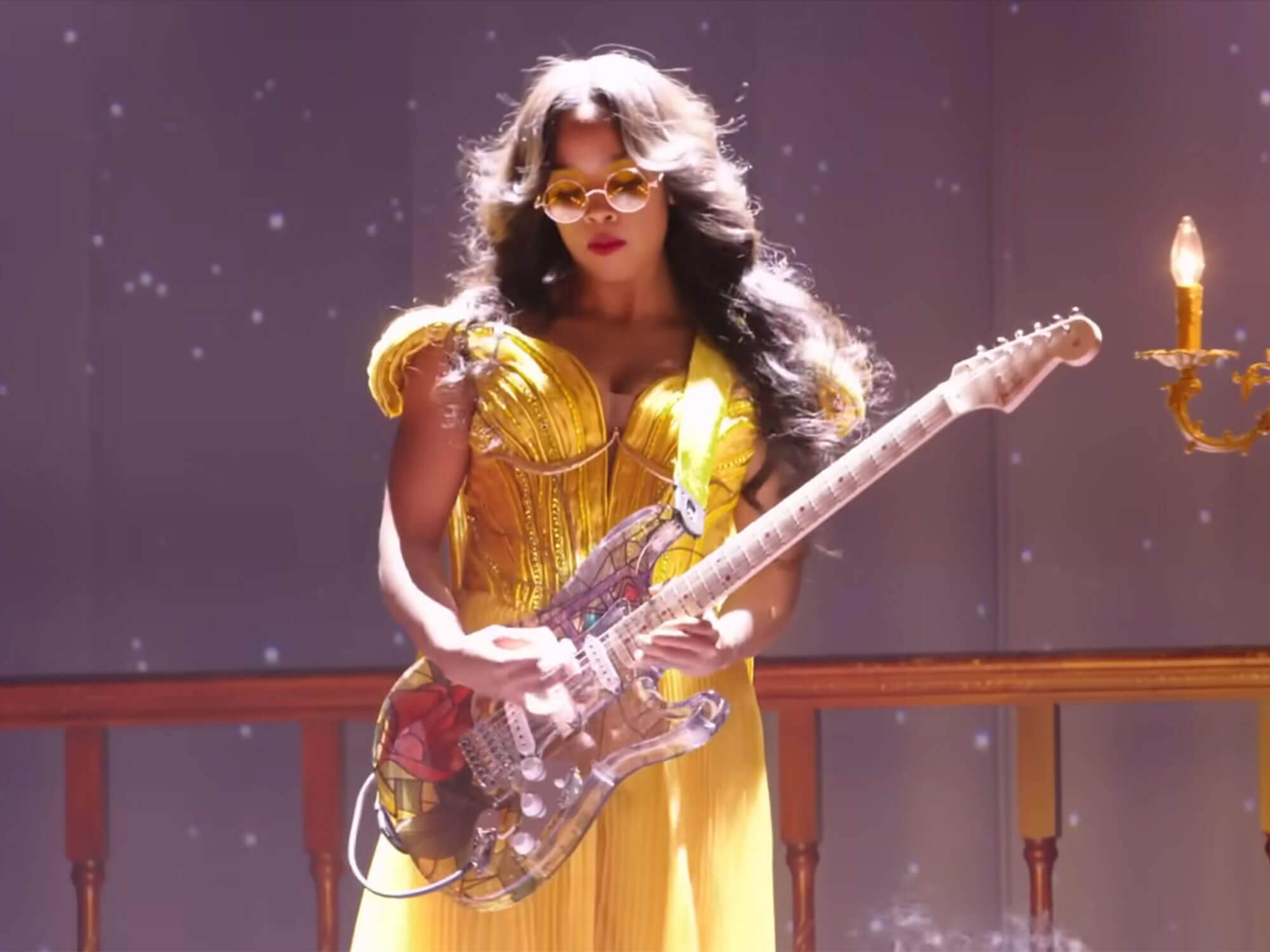 H.E.R. shreds as Belle on a Beauty and The Beast stained glass custom ...